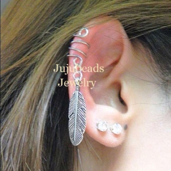 Jewelry | Newno Piercing Feather Ear Cuff Earrings Silver | Poshmark